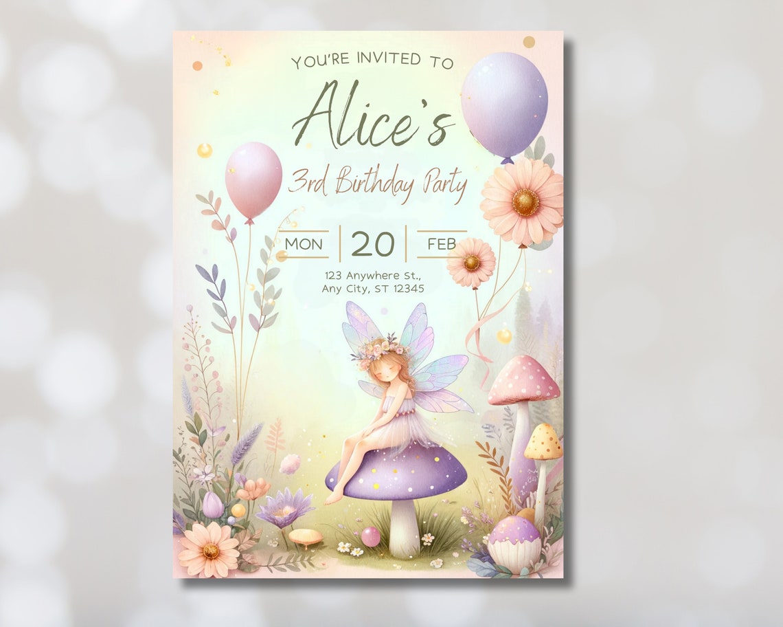 Enchanted Fairy Birthday Party Invitation Magical Garden Theme ...