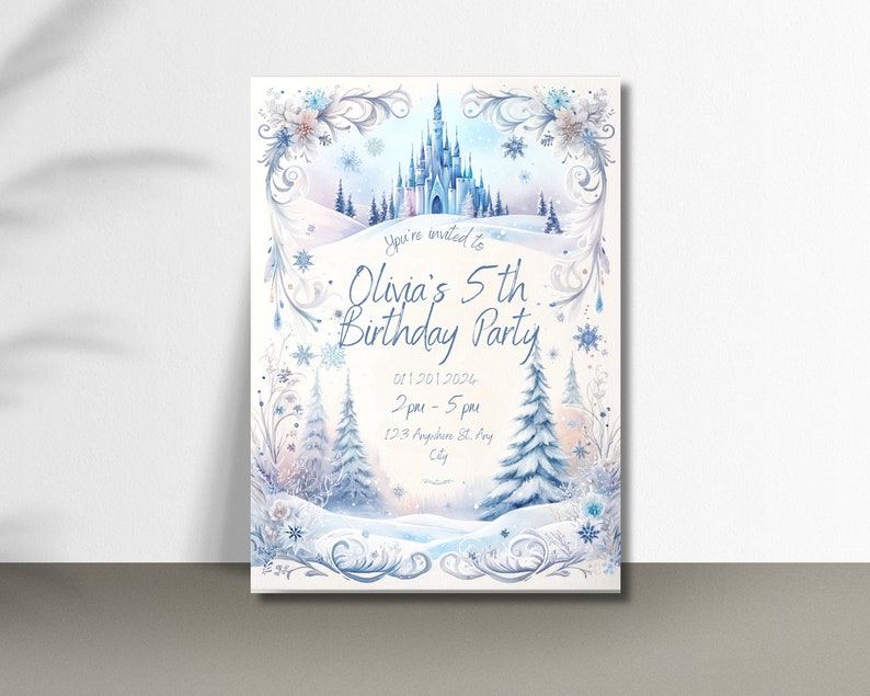 Frozen Ice Castle Elsa Birthday Party Invitation Enchanted Winter ...