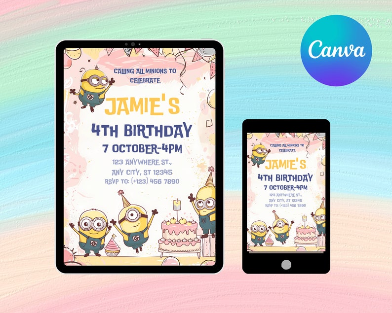 Minions Themed Birthday Invitation, Personalized Party Invites for Kids ...
