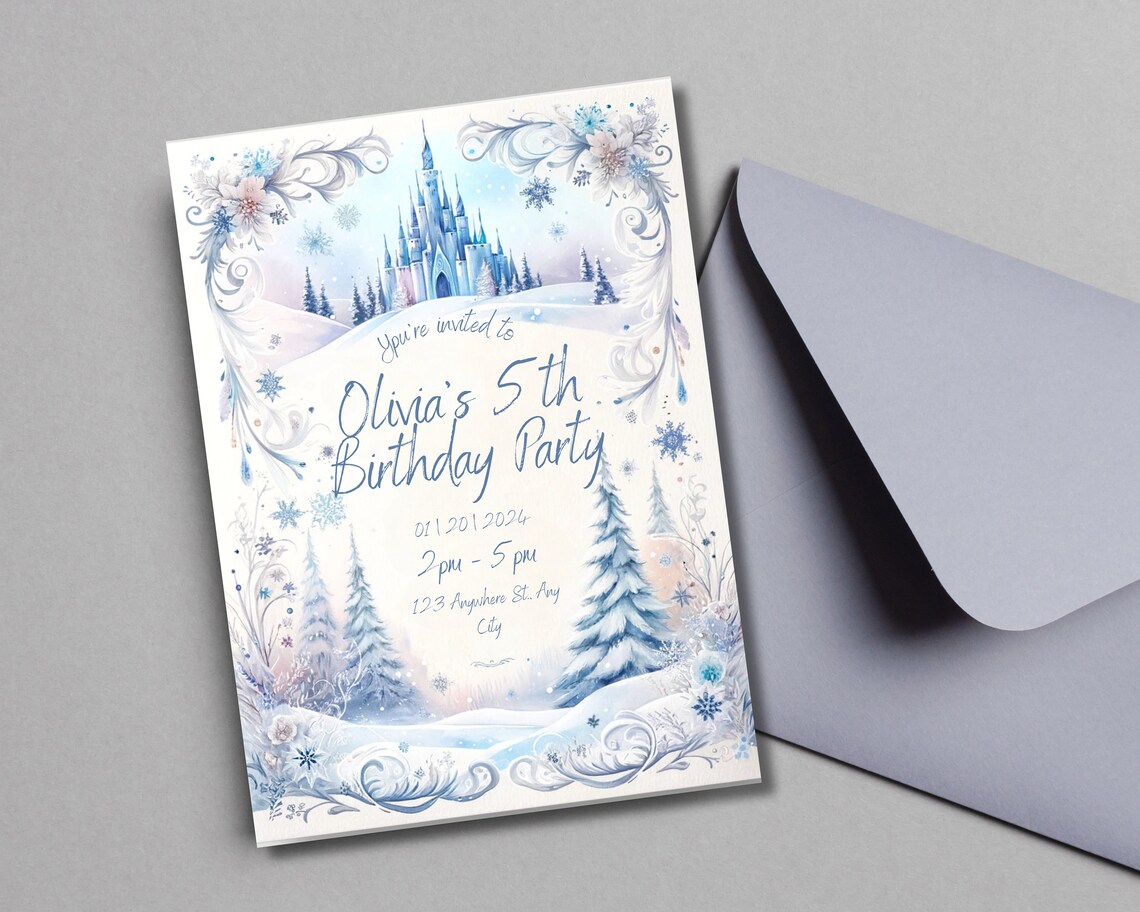 Frozen Ice Castle Elsa Birthday Party Invitation Enchanted Winter ...