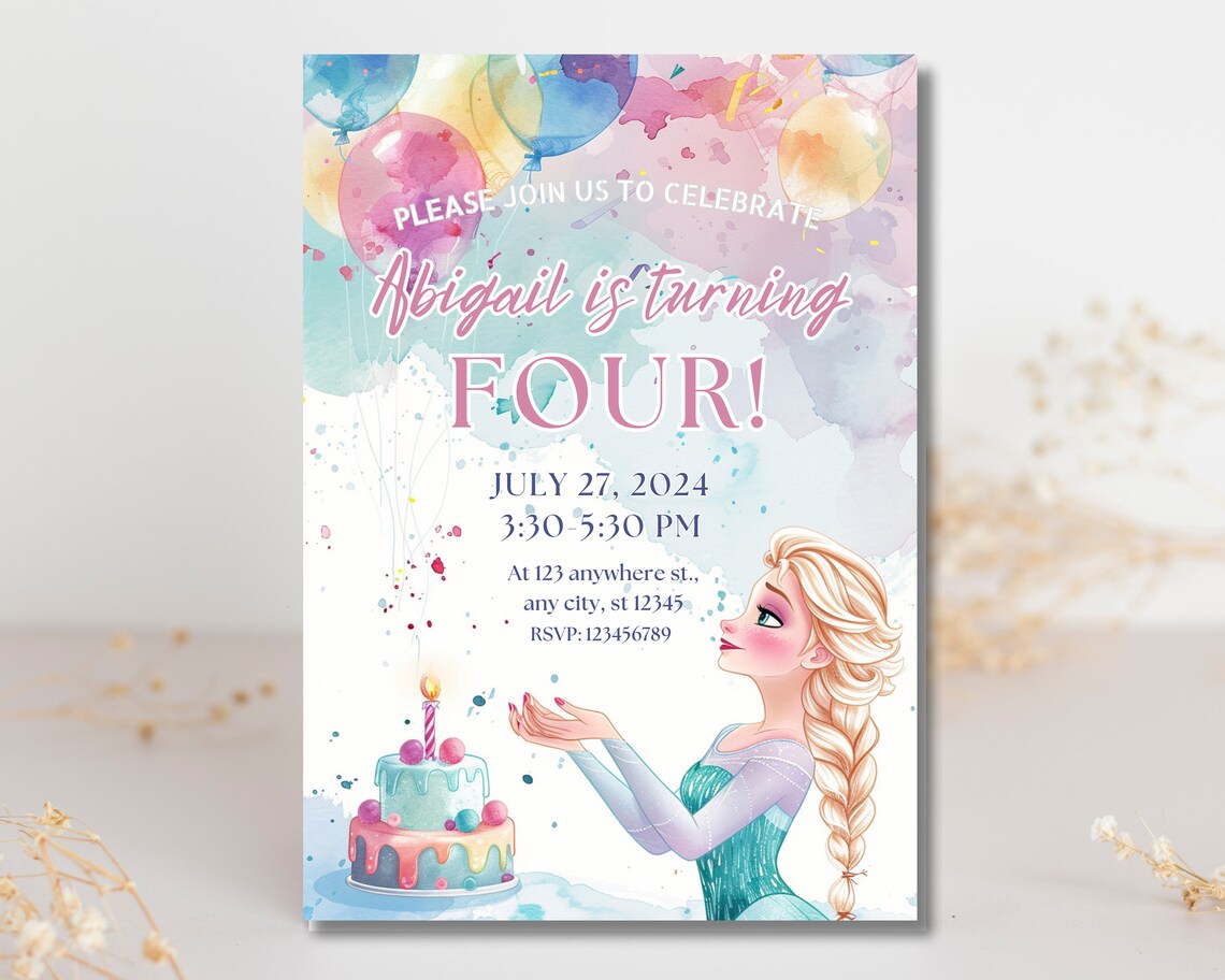 Frozen Themed Birthday Invitation for Girls Customizable Princess Elsa ...