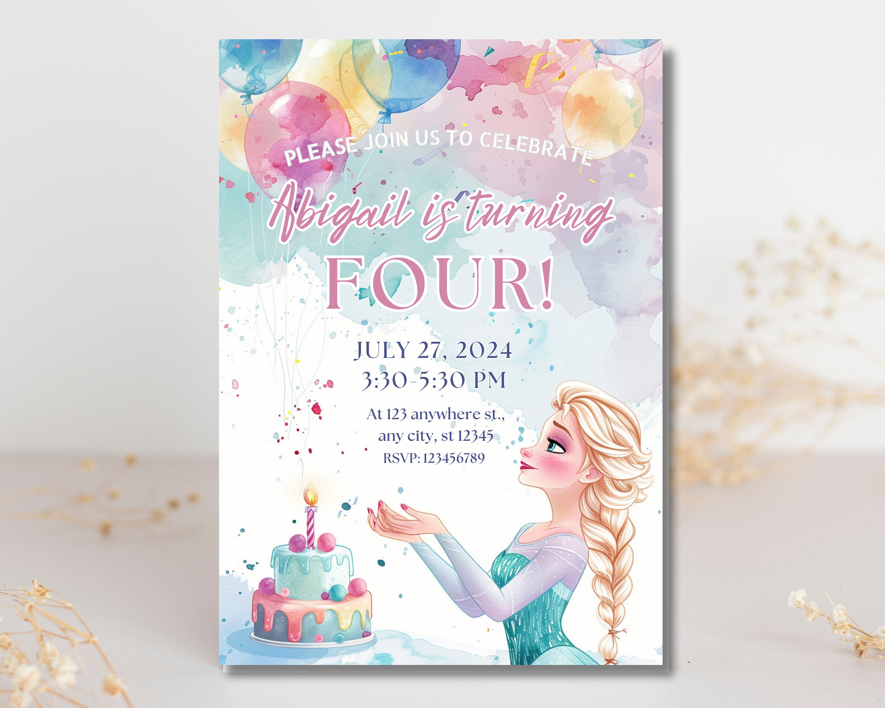 Frozen Themed Birthday Invitation for Girls Customizable Princess Elsa ...