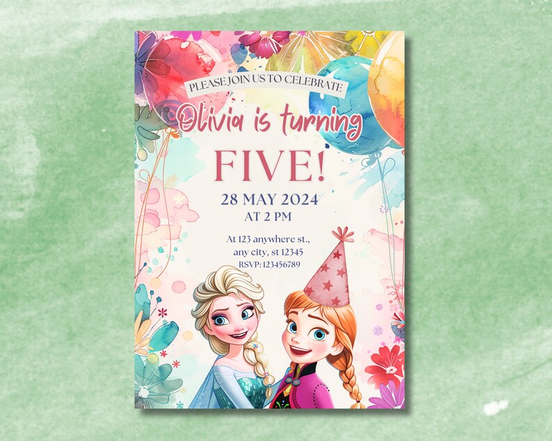 Frozen Themed Birthday Invitation for Girls Customizable Princess Elsa ...
