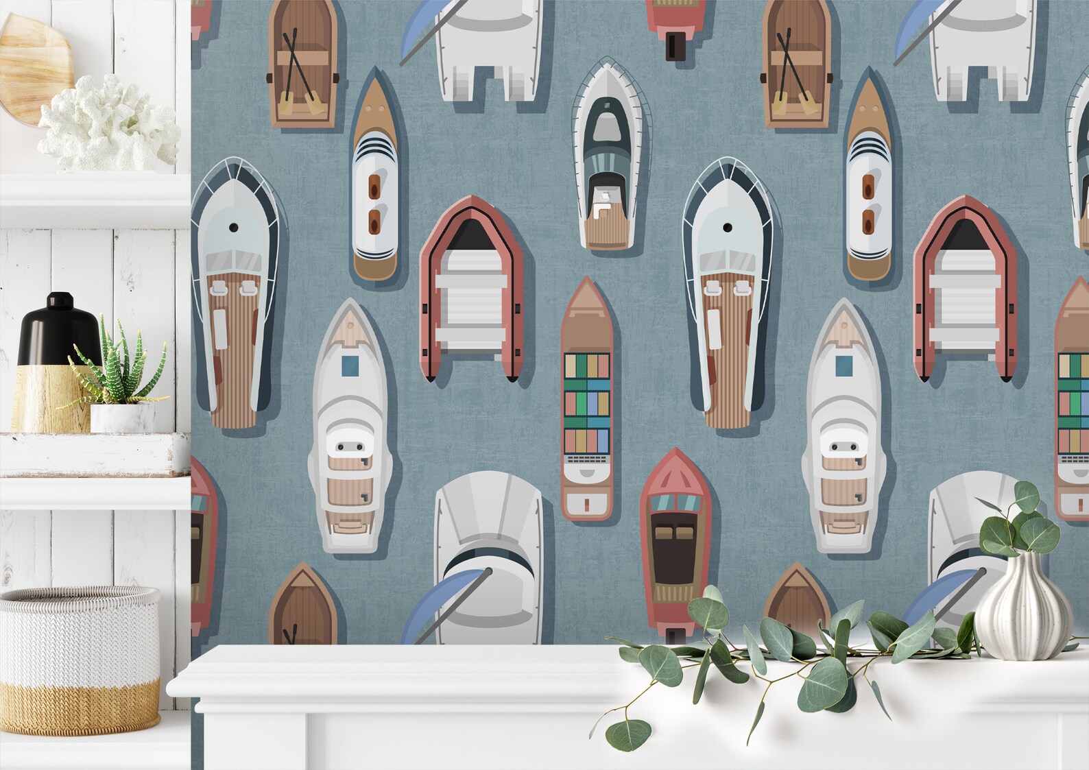 Wallpaper Boats Pattern Peel and Stick Wall Mural - Etsy