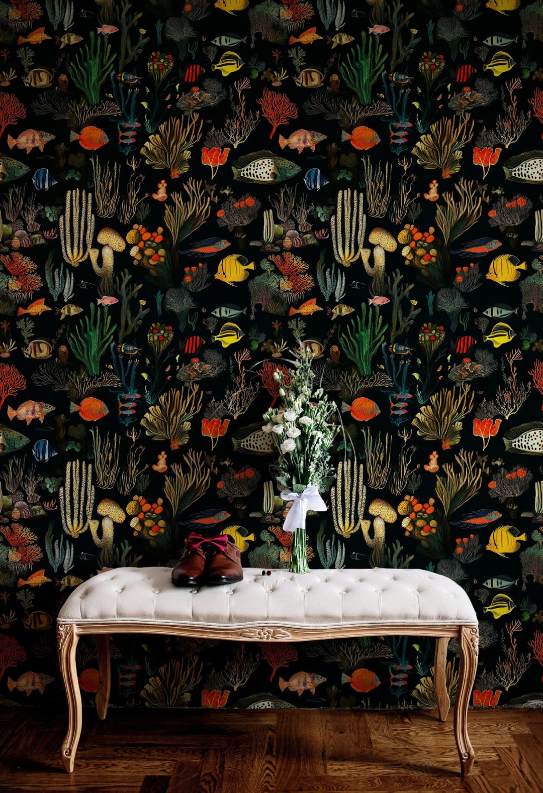 Vibrant Underwater Scene Wallpaper Colorful Fish and Coral Design Ocean ...