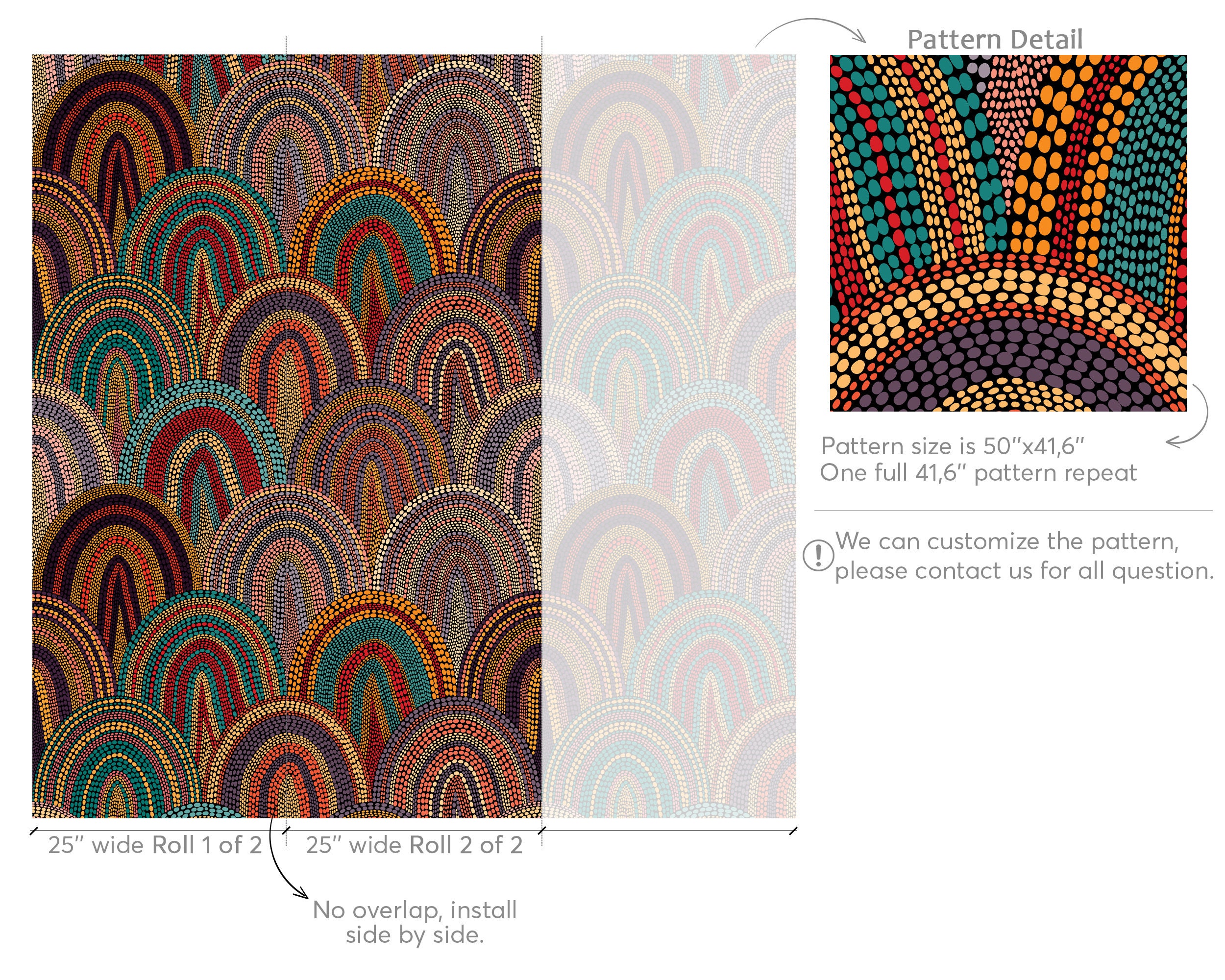 Art Wallpaper Peel and Stick Geometric Wall Mural Rainbow Design Print ...