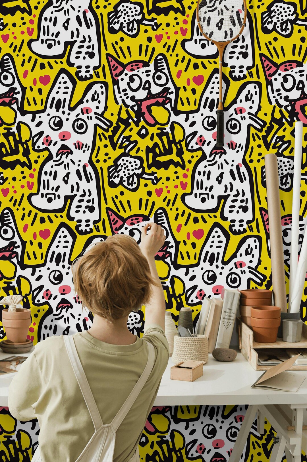 Cartoon Cat Peel and Stick Wallpaper Pop Art Mural Graphic Wall Decor ...