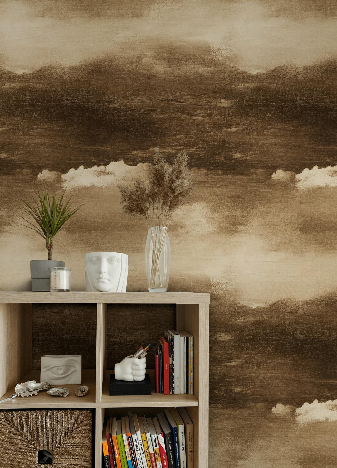 Sepia Cloud Wallpaper - Dramatic Sky Mural - Vintage Style Abstract Storm Clouds Wall Art - Etsy