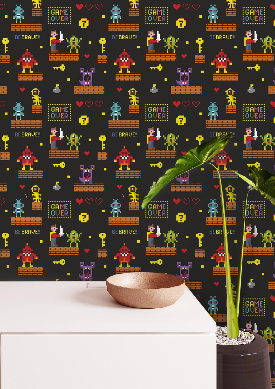 Game Over Wallpaper Retro Game Peel and Stick Removable - Etsy