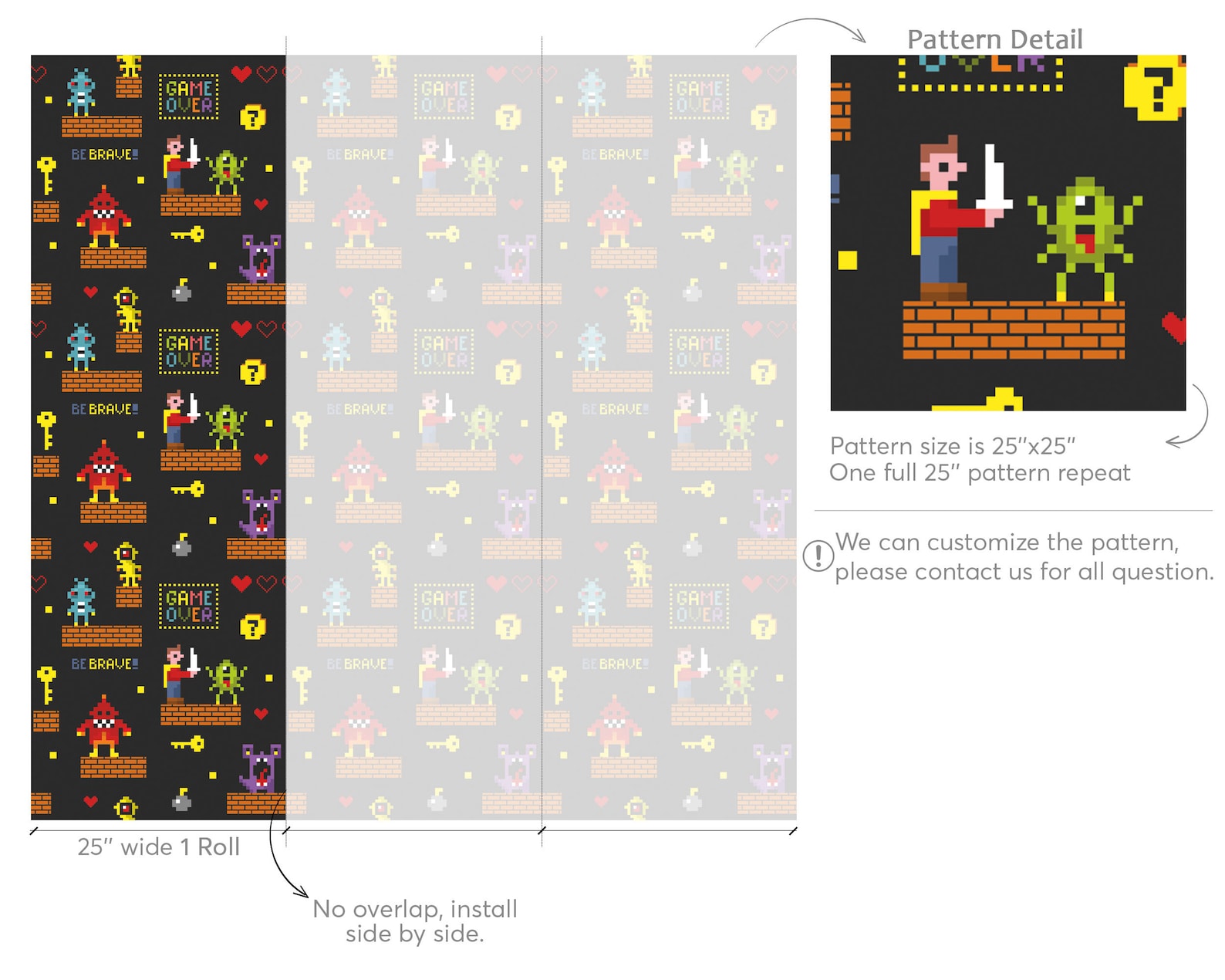 Game Over Wallpaper Retro Game Peel and Stick Removable - Etsy
