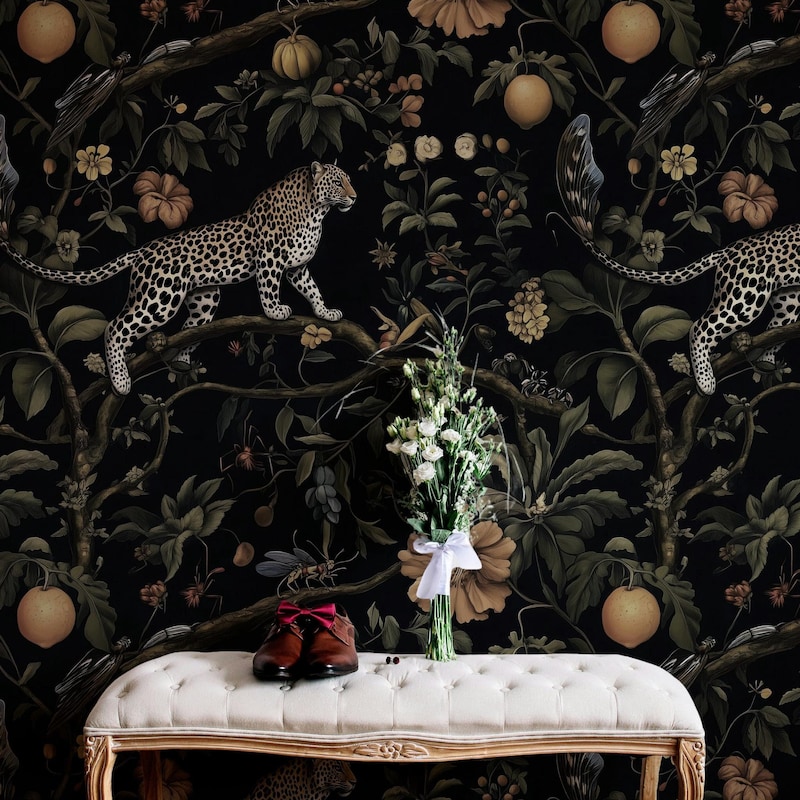 Big Cat Wallpaper Green - Etsy UK