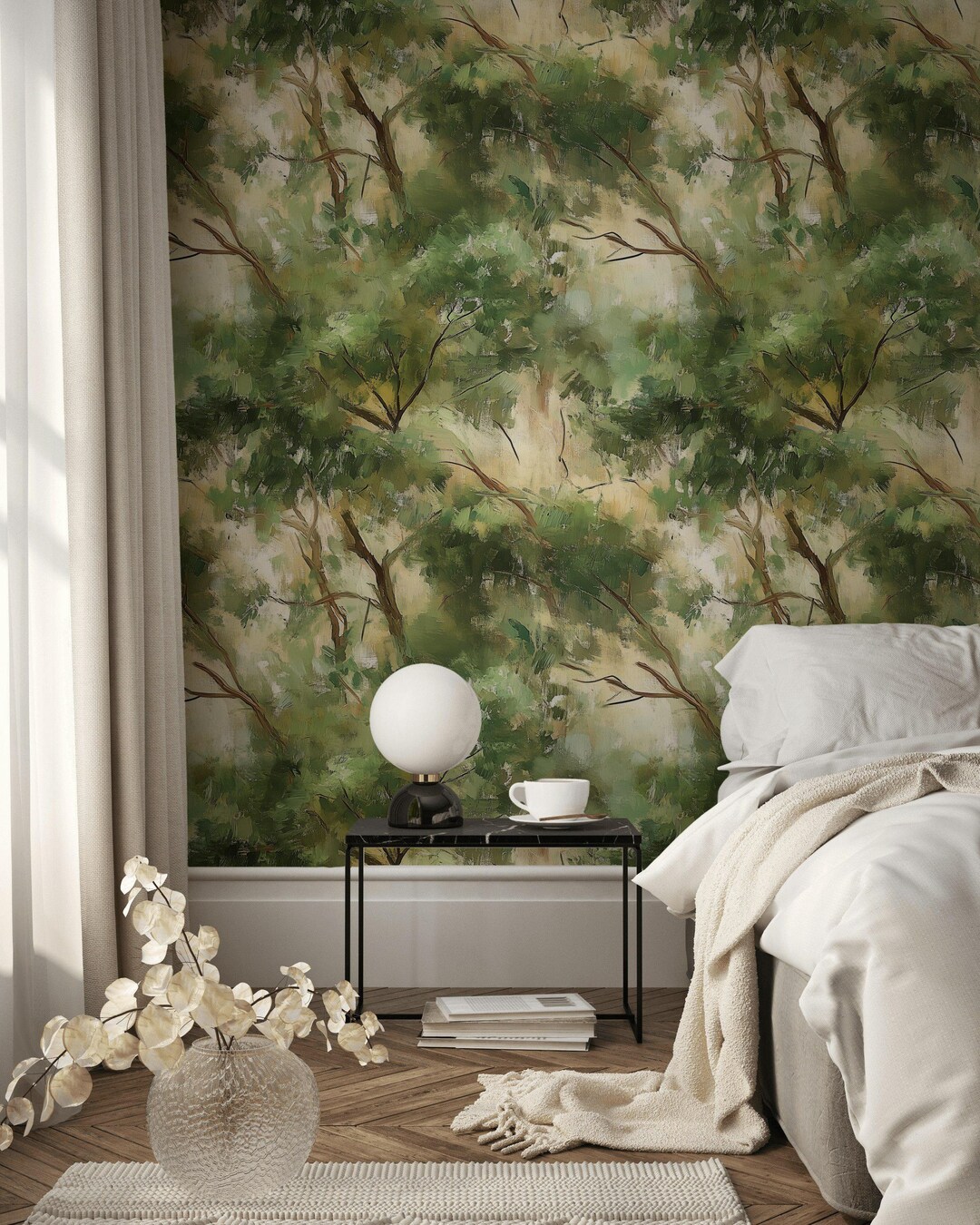 Impressionist Forest Wallpaper - Abstract Green Trees Wall Mural ...