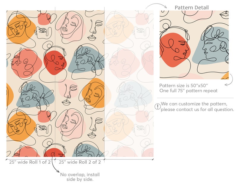 Abstract Faces Peel and Stick Wallpaper Pattern Removable - Etsy