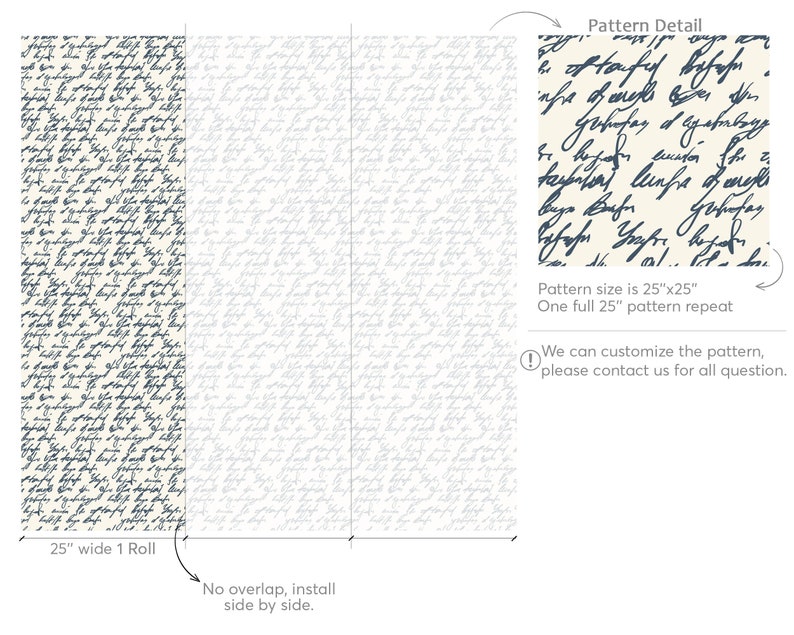 Hand Write Pattern Wallpaper Calligraphy Peel and Stick - Etsy