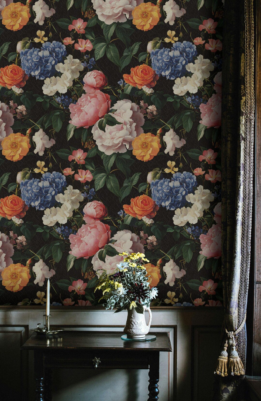 Exquisite Bouquet Floral Wallpaper Detailed Flower Arrangement Peel and ...