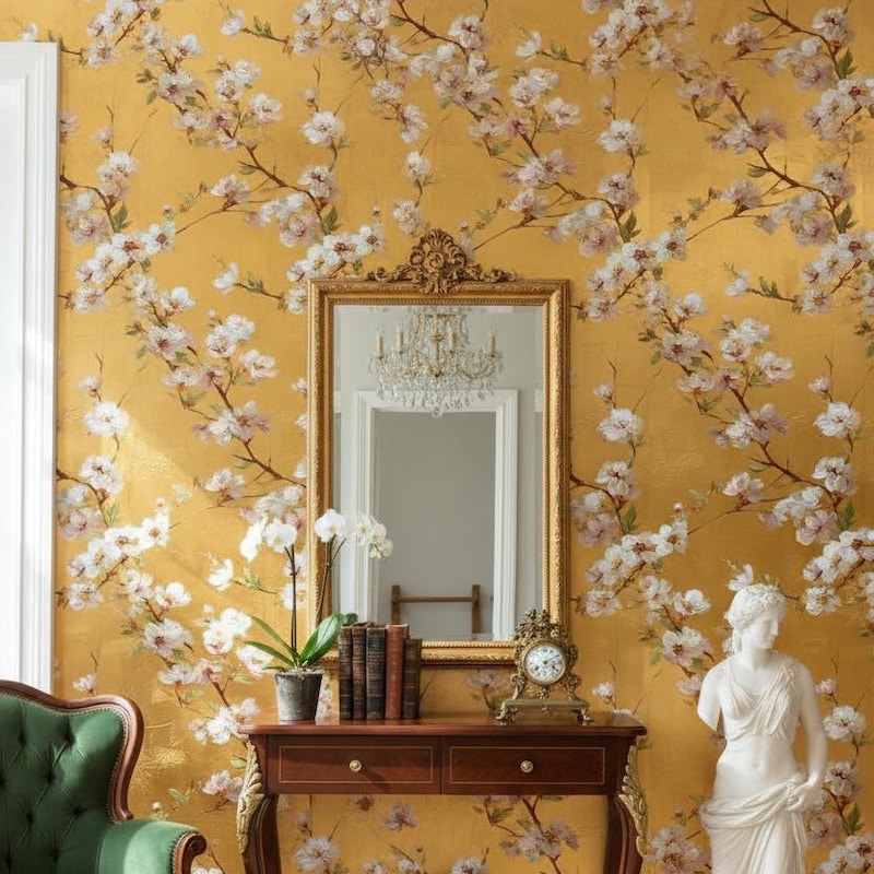 Gold Wallpaper Flowers - Etsy