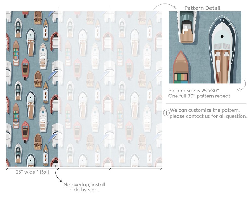 Wallpaper Boats Pattern Peel and Stick Wall Mural - Etsy