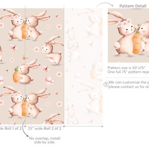 Cute Rabbit Wallpaper Daisy Floral Peel and Stick Pink Background Wall ...