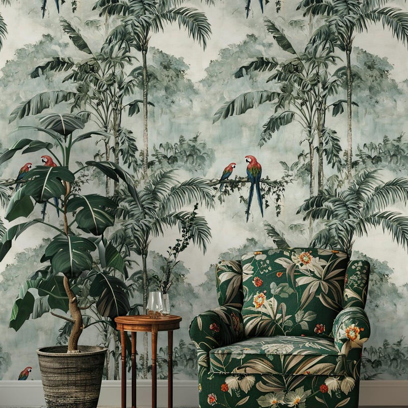 Wallpaper Mural Parrots - Etsy
