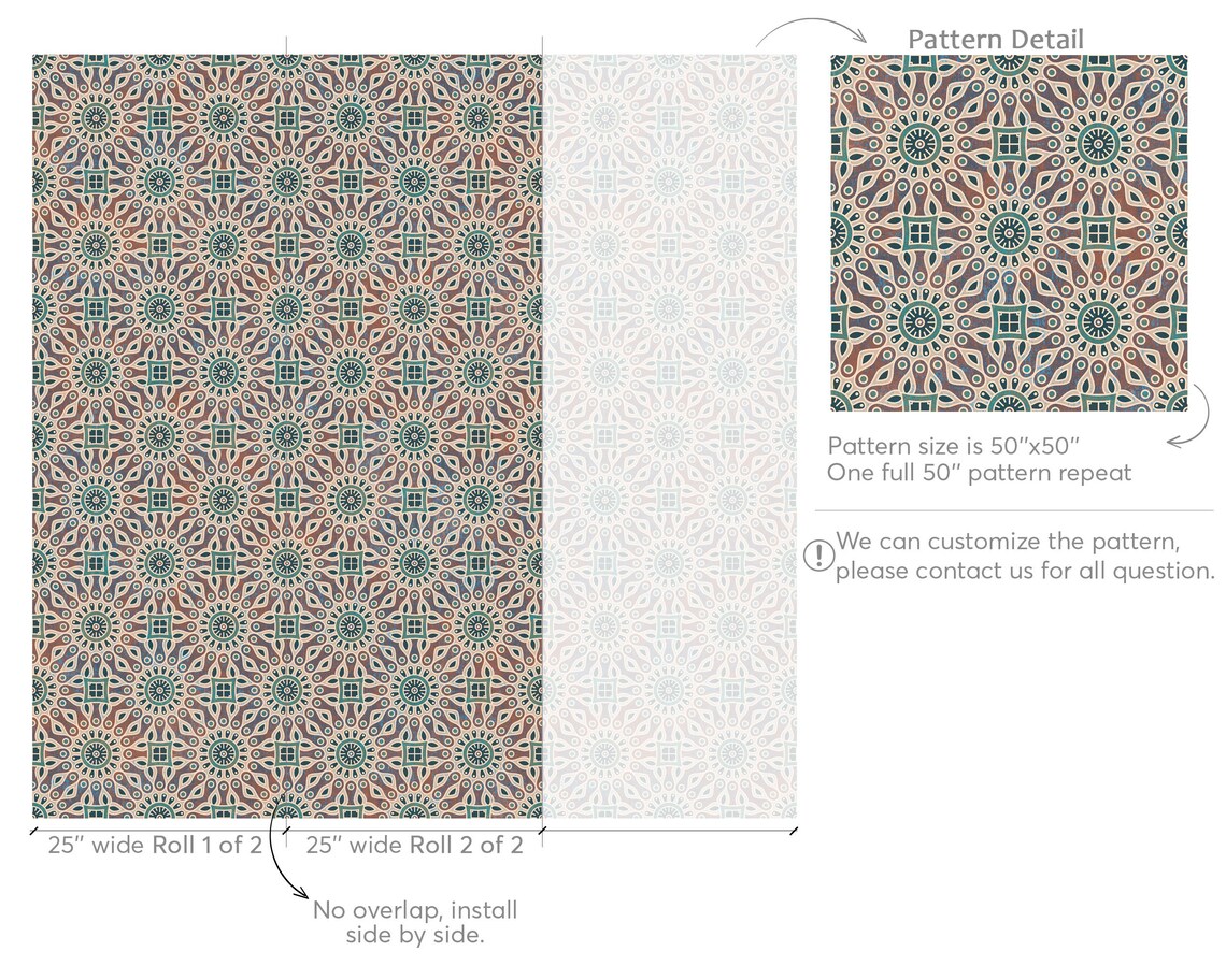 Geometric Tile Wallpaper Moroccan Style Wall Mural Peel and Stick - Etsy