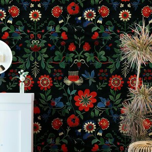 Vibrant Floral Wallpaper - Black Background, Colorful Flowers, Bold ...
