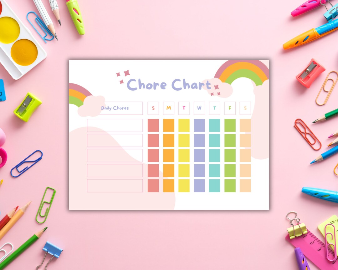 Rainbow Chore Chart, Kids Routine Planner, Printable Chore Tracker ...