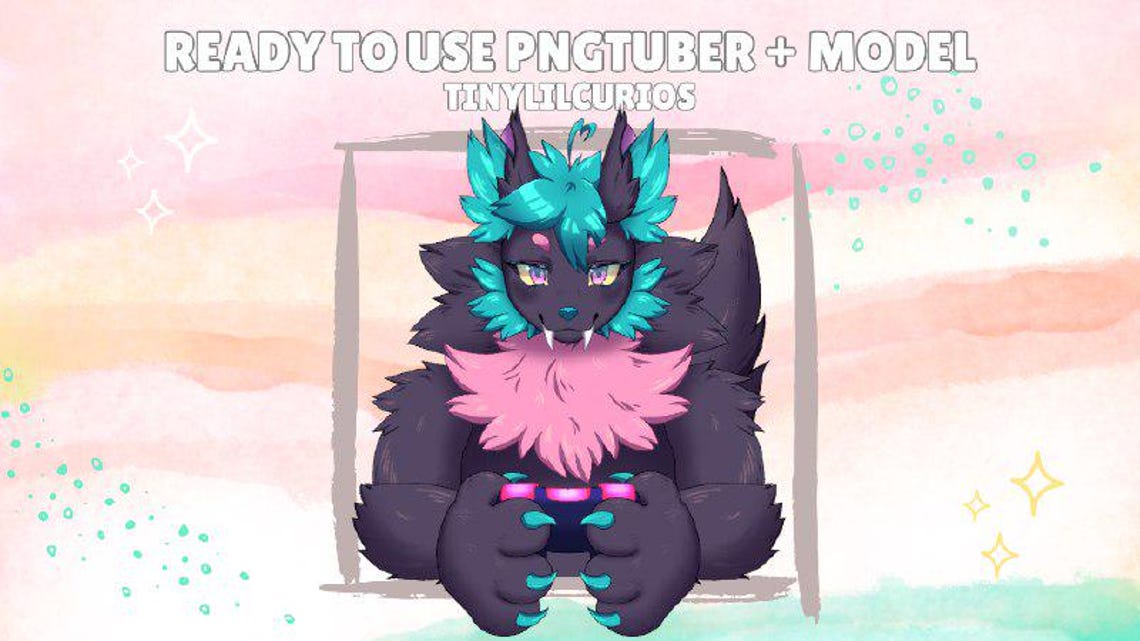 Beginner Pngtuber+ Model - Neon Wolf Furry Gamer With Controller - Etsy
