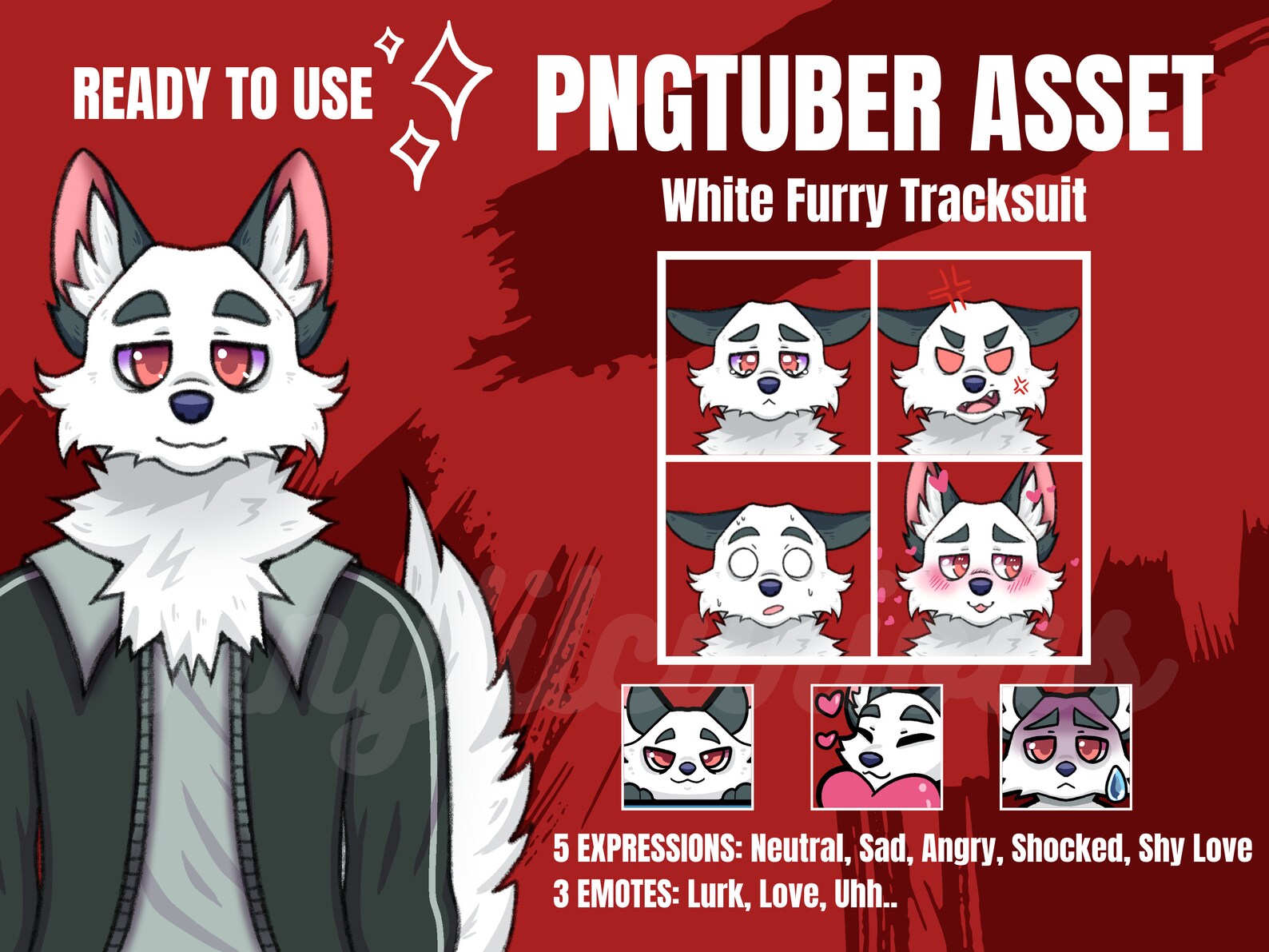 Reactive Pngtuber Starter Bundle - White Wolf Furry in a Tracksuit - Etsy