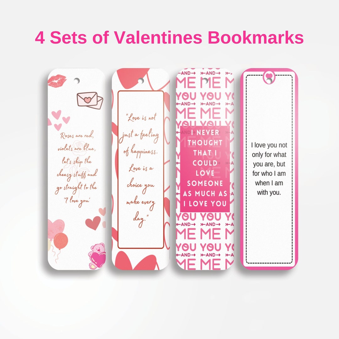 Valentine's Day Bookmarks, Set of 4 (printable Digital Download) - Etsy
