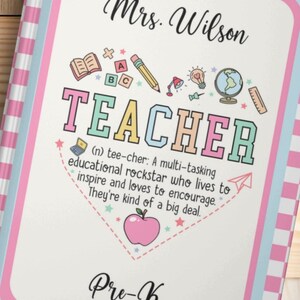 Personalized Retro Teacher Journal Custom Name Pink Checker Notebook ...