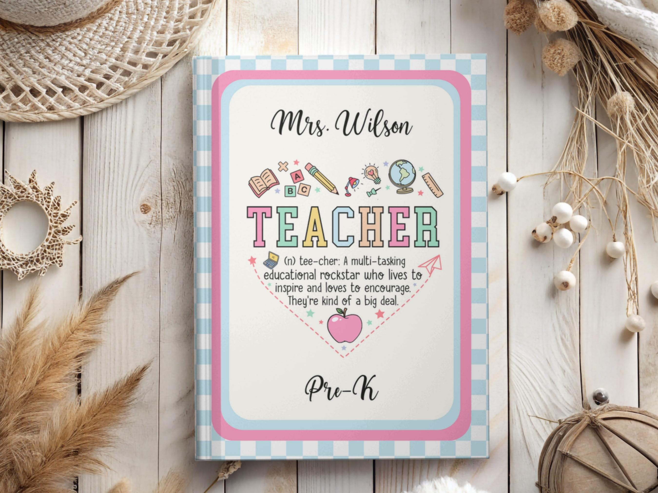 Personalized Retro Teacher Journal Custom Name Pink Checker Notebook ...