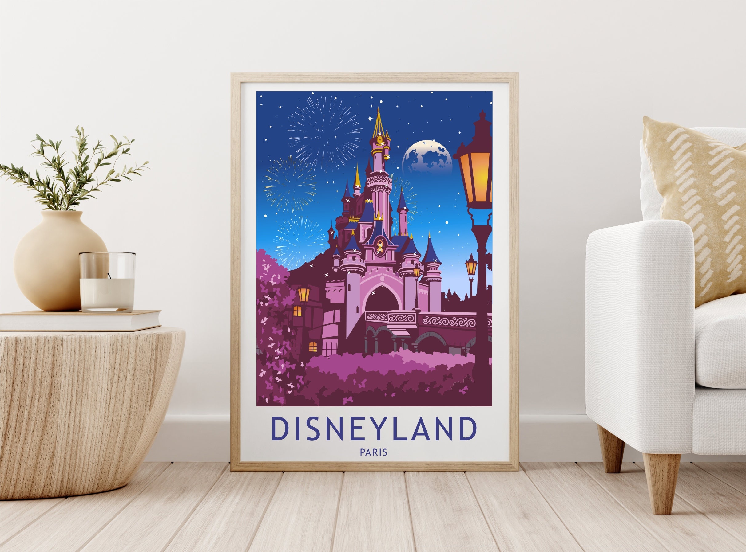 Disneyland Castle Paris Print Poster Wall Art Night Twinkling Sparkling ...
