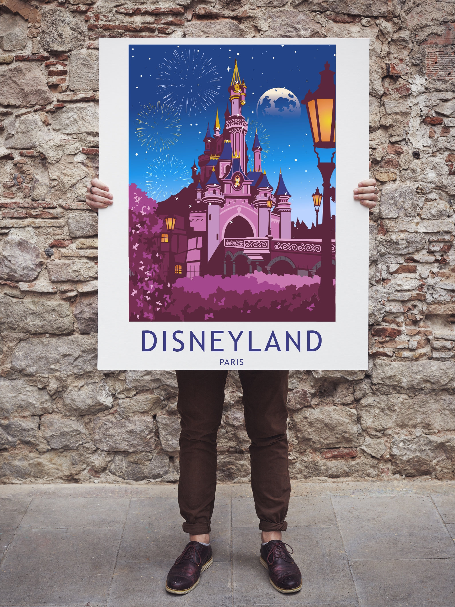 Disneyland Castle Paris Print Poster Wall Art Night Twinkling Sparkling ...