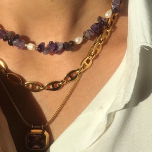 Pearl Detailed Original Amethyst 3-piece Necklace Set, Amethyst Pendant ...