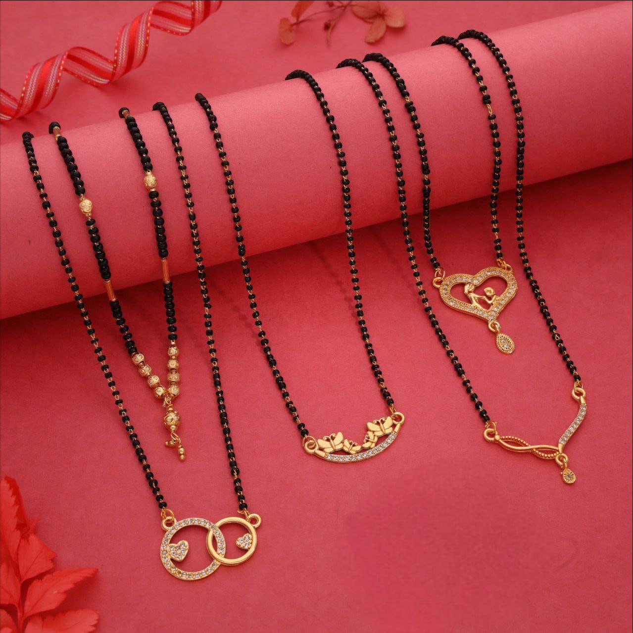 Modern Mangalsutra Necklace Contemporary Black Bead Necklace With Gold ...