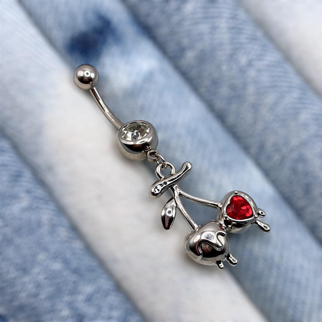 Cherry Belly Ring – Dangle Belly Button Ring – Goth Belly Piercing ...