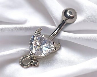 Y2k 00s Silver Bratz Inspired Red Dangling Diamond Rhinestone Apple Belly Button Piercing Bar ...