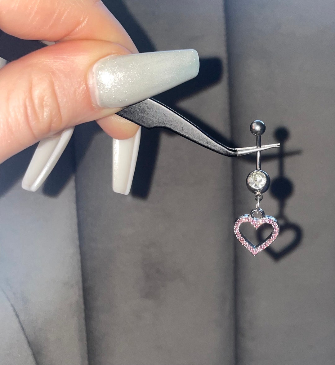 Y2k 2000s Silver Bratz Inspired Silver Diamond Rhinestone Pink Heart Dangling Belly Button ...