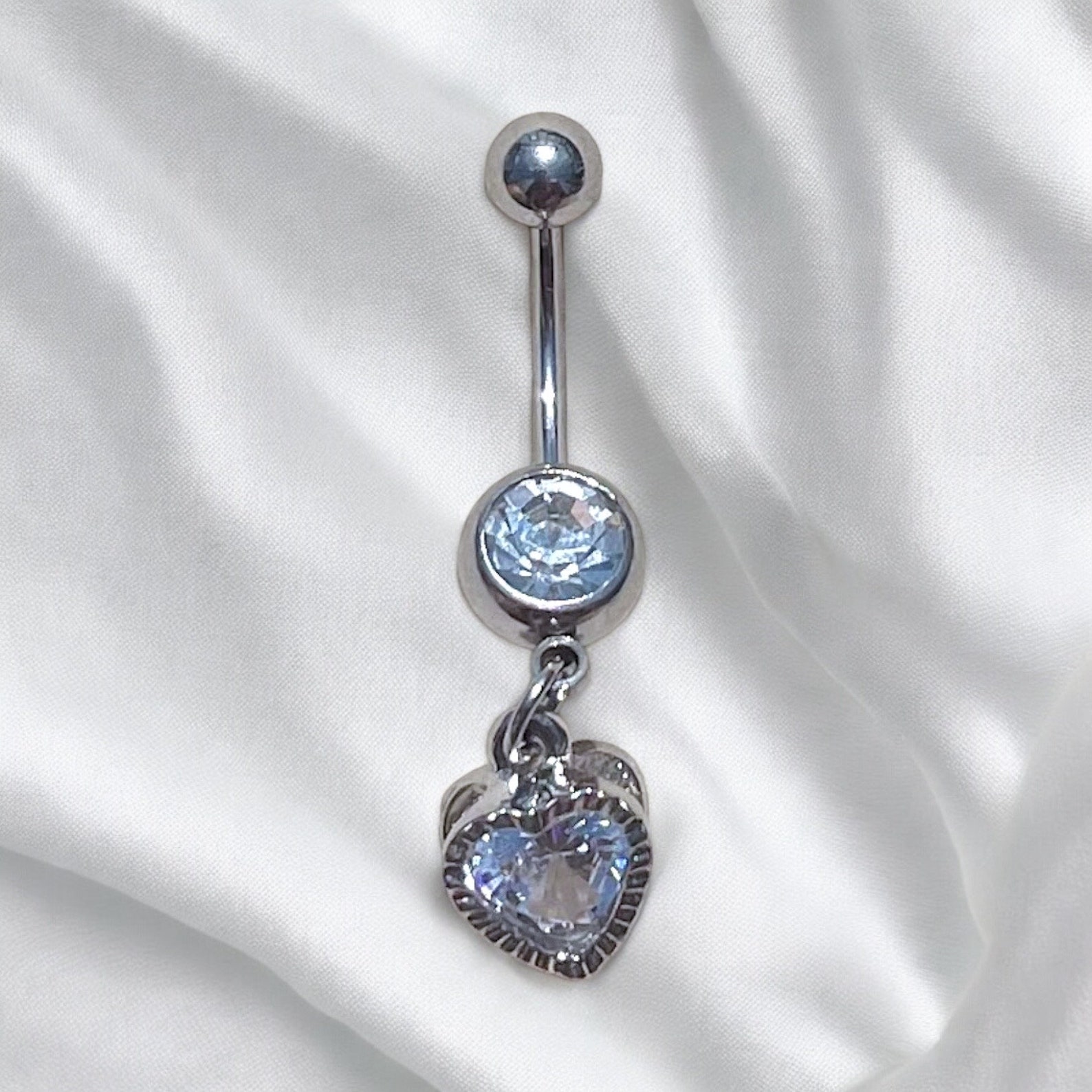 Y2k 2000s Silver Bratz Inspired Diamond Rhinestone Heart Belly Button Piercing Belly Bar Ring ...