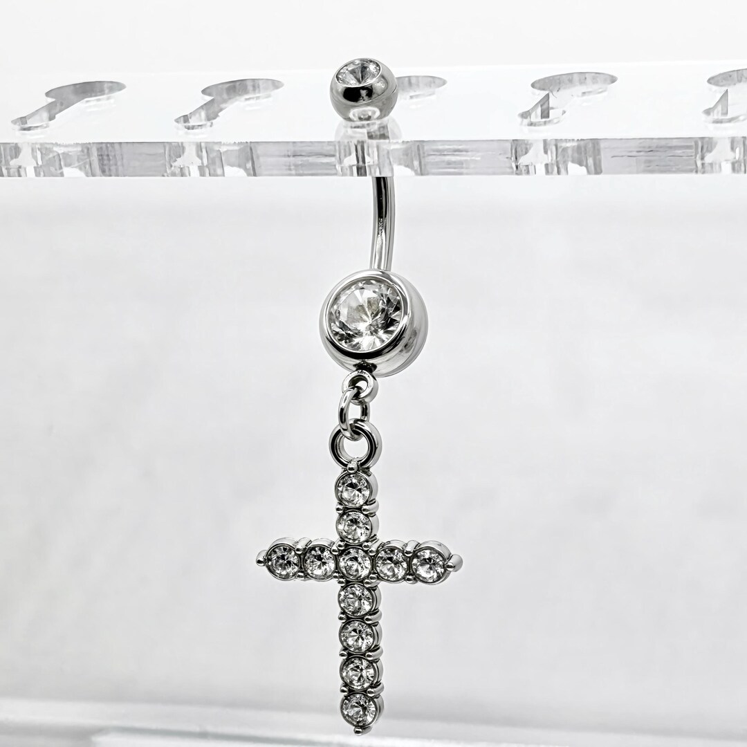 Dainty Cross Belly Ring – Dangle Belly Button Ring - Punk Belly ...