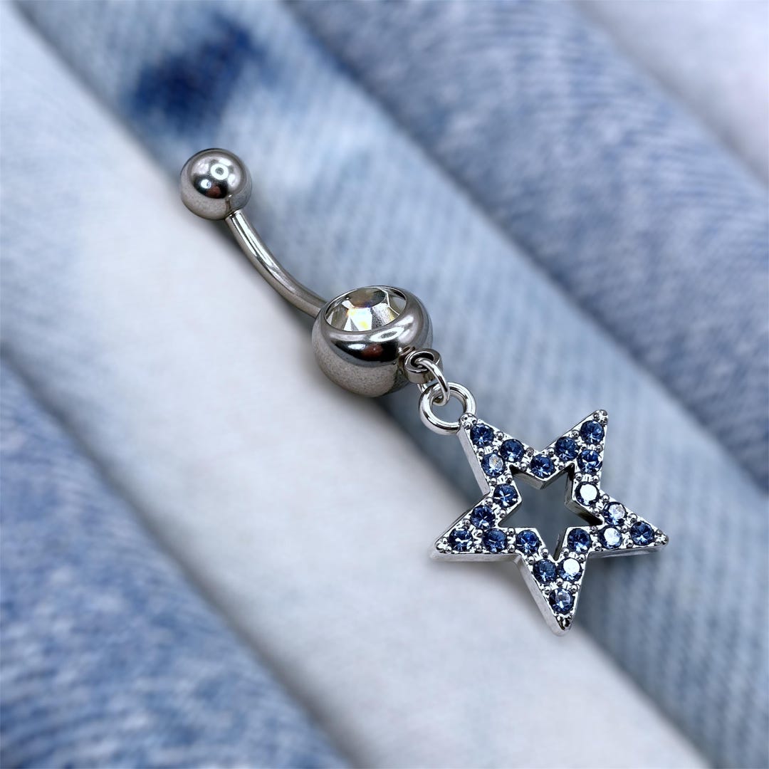 Blue Star Belly Ring – Dangle Belly Button Ring - Punk Belly Piercing ...