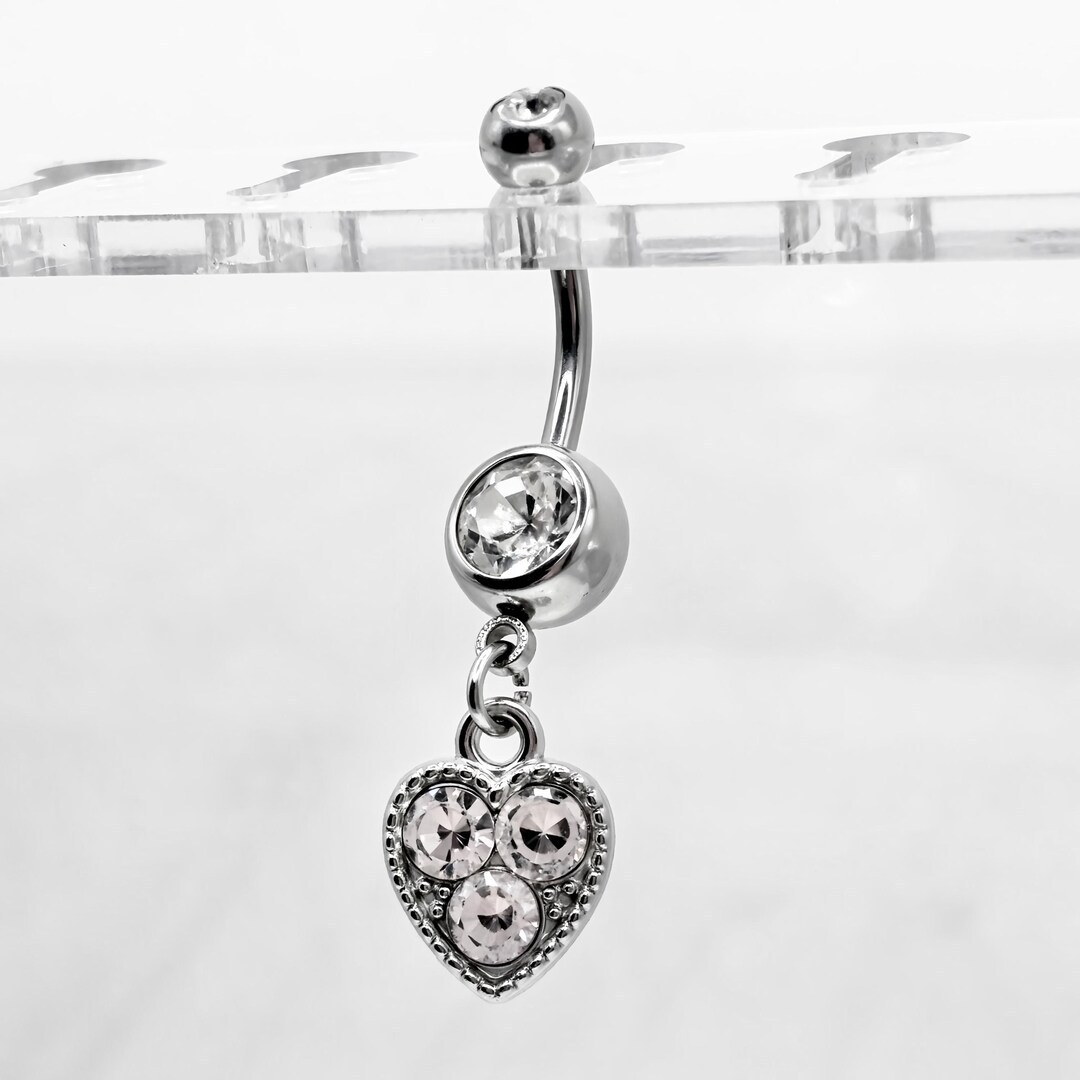 Silver Heart Belly Ring – Dangle Belly Button Ring – Cute Belly ...
