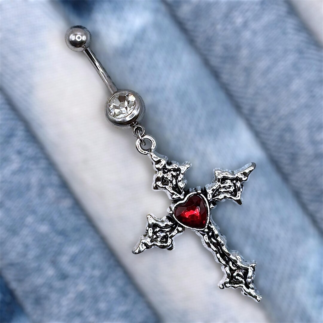 Red Cross Belly Ring – Dangle Belly Button Ring - Punk Belly Piercing ...