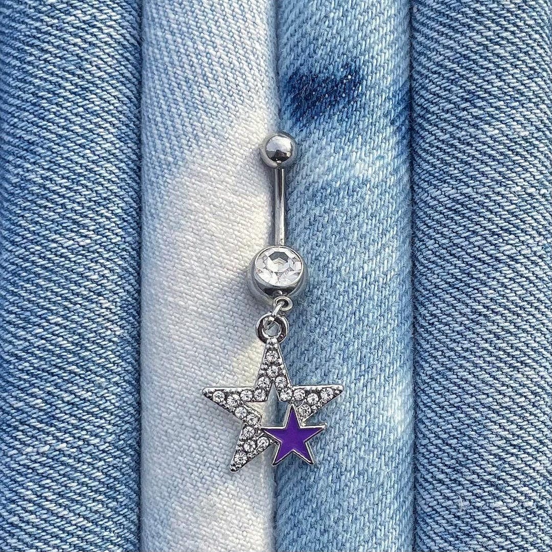 Purple Star Belly Ring – Dangle Belly Button Ring - Punk Belly Piercing ...