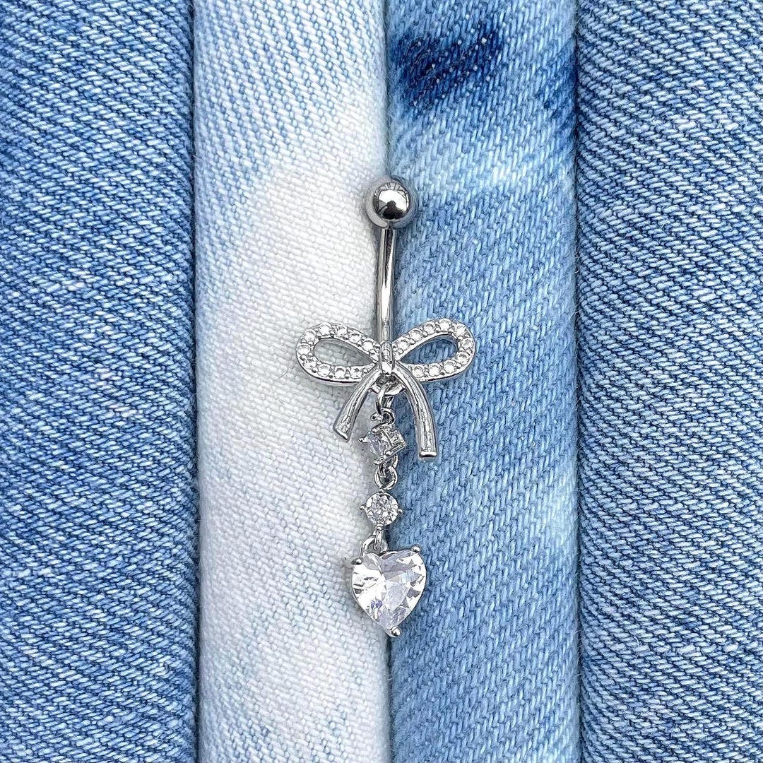 Y2k 2000s Silver Bratz Inspired Silver Diamond Rhinestone Butterfly Bow Heart Belly Button ...