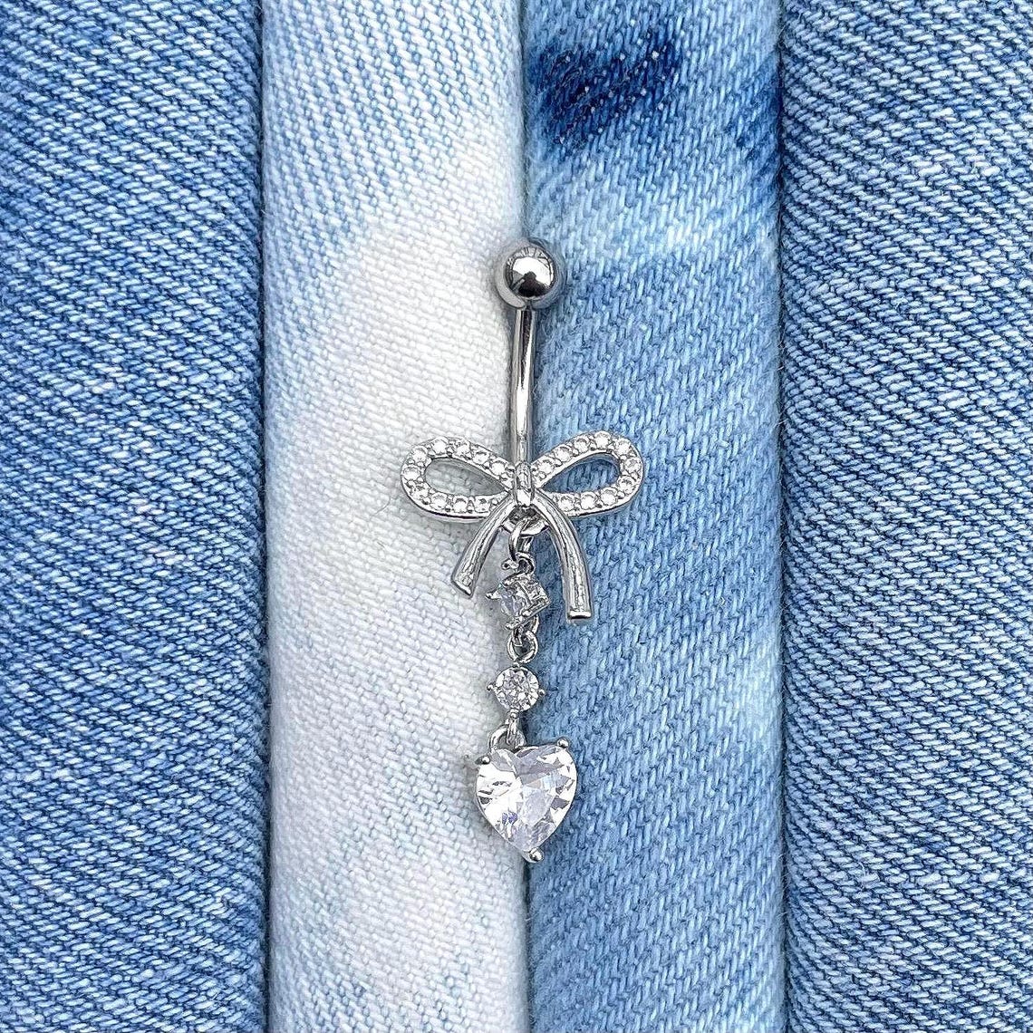 Y2k 2000s Silver Bratz Inspired Silver Diamond Rhinestone Butterfly Bow Heart Belly Button ...