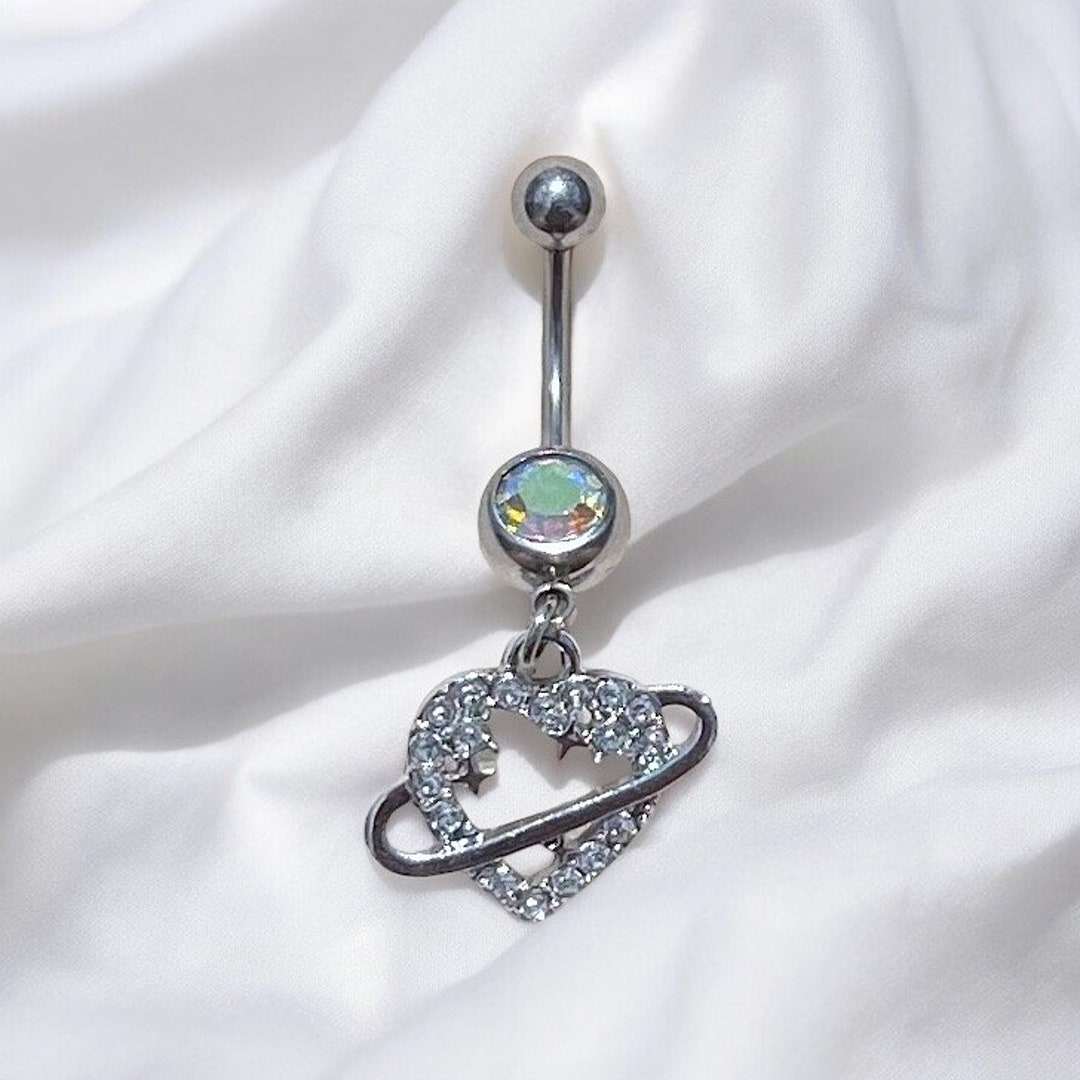 Y2k 2000s Silver Bratz Inspired Silver Diamond Rhinestone Heart Moonstone Planet Orbit Dangling ...