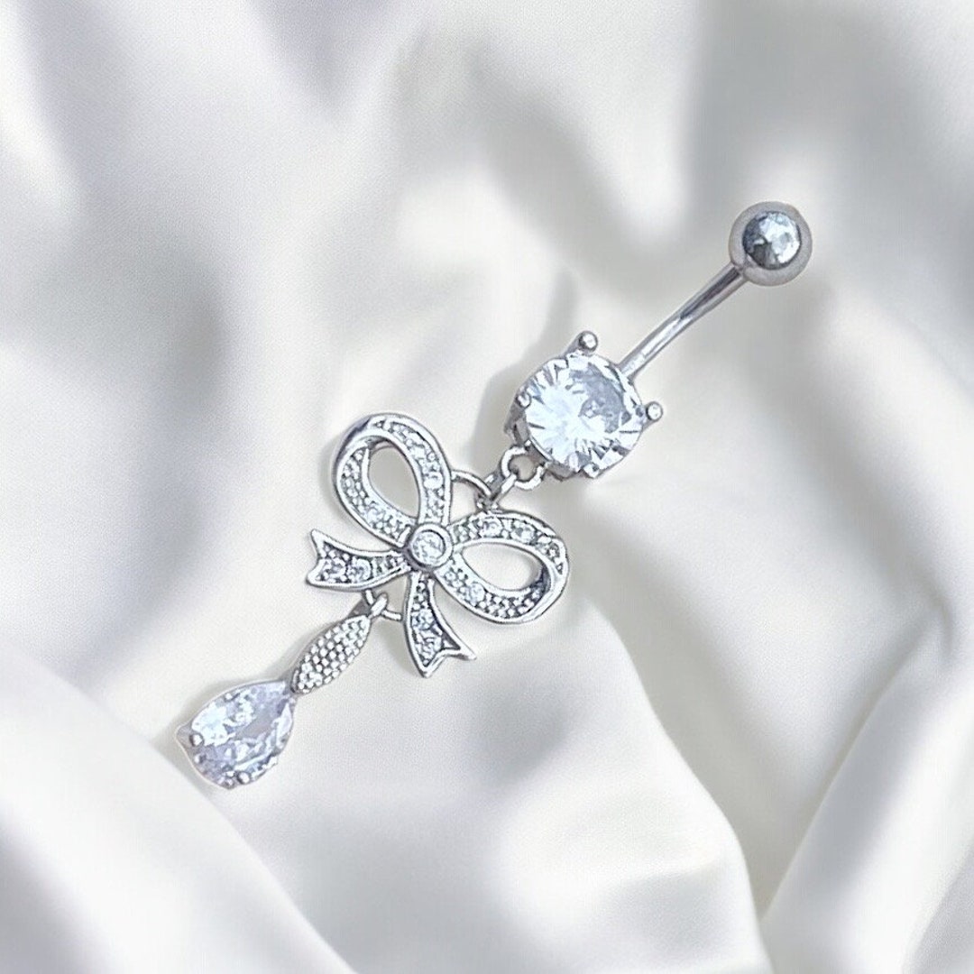 Y2k 2000s Silver Bratz Inspired Silver Diamond Rhinestone Butterfly Bow Heart Belly Button ...