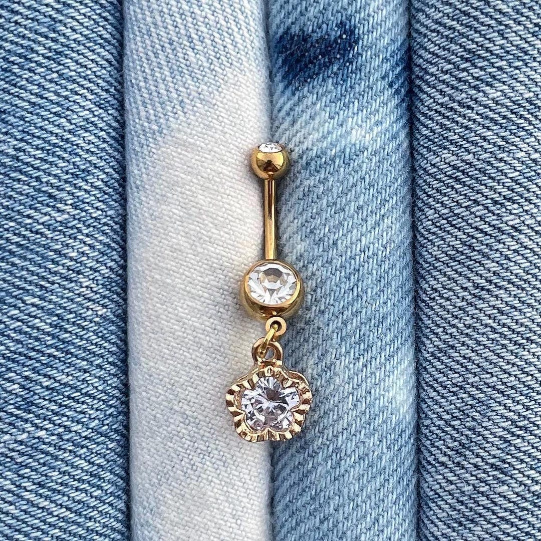 Y2k 2000s Bratz Inspired Gold Diamond Rhinestone Flower Dangling Belly ...