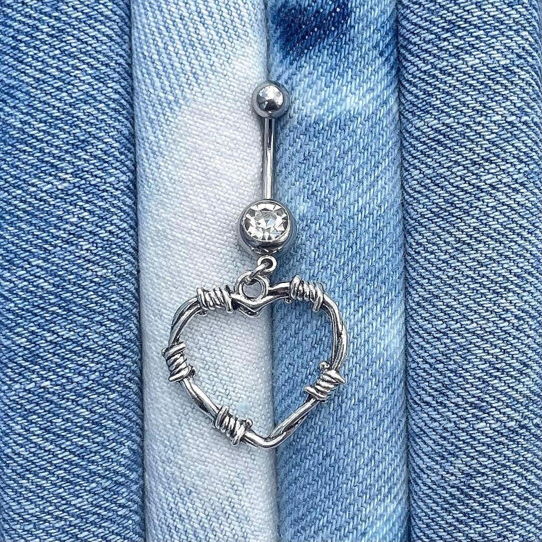 Barbed Wire Heart Belly Ring – Dangle Belly Button Ring – Belly ...